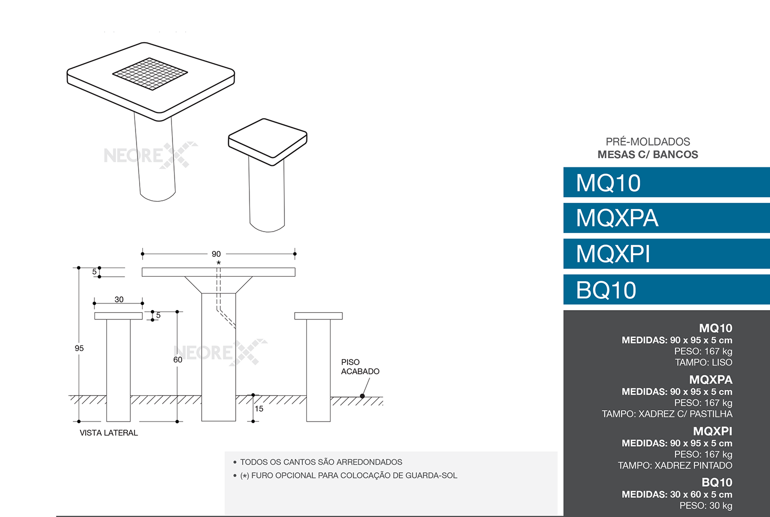 MQ10 / MQXPA / MQXPI / BQ10 - NeoRex elementos vazados e pré-moldados